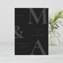 Modern Minimalist Matte Black Wedding Invitation | Zazzle