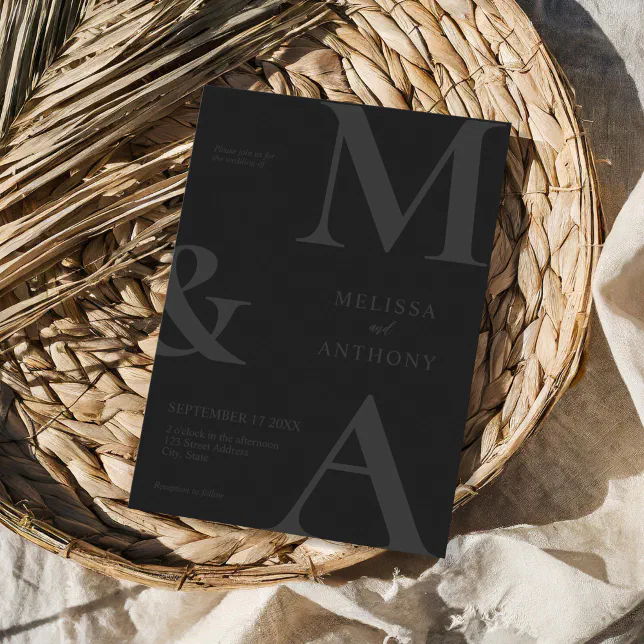 Modern Minimalist Matte Black Wedding Invitation | Zazzle