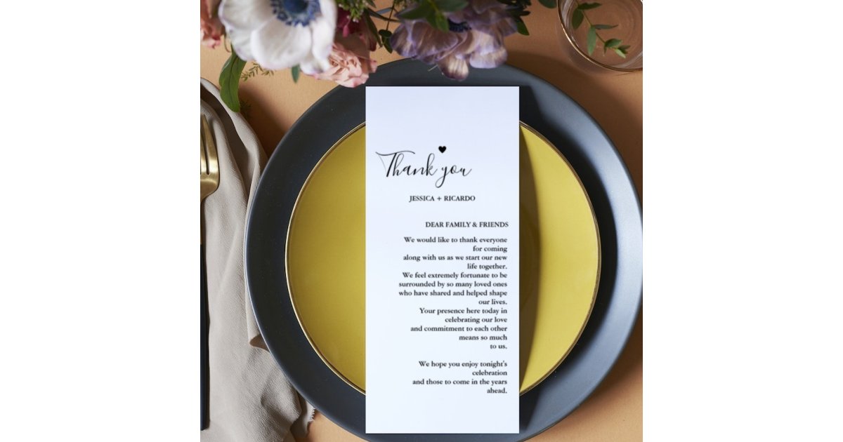 Modern Minimalist Menu + Thank You Note | Zazzle