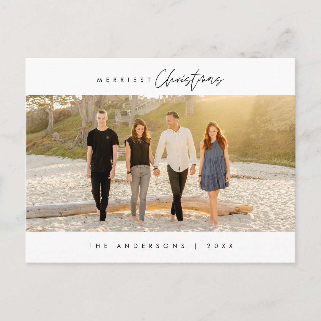 Modern Minimalist, Merriest Christmas Family Postcard | Zazzle