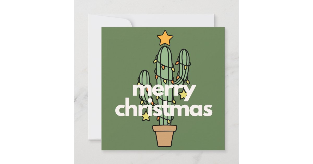 Modern Minimalist Merry Cactus Christmas Card | Zazzle