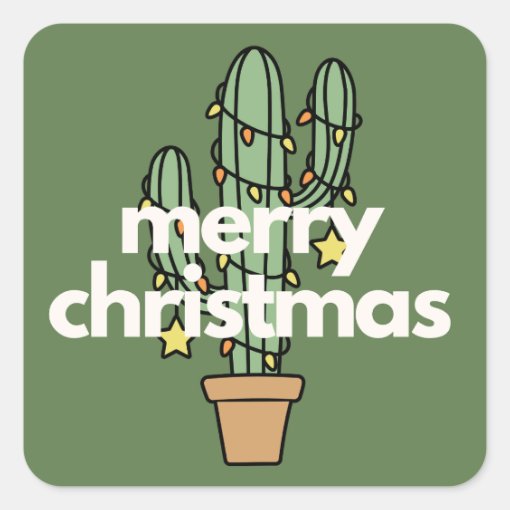Modern Minimalist Merry Cactus Christmas Stickers | Zazzle