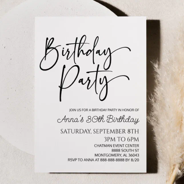 Modern Minimalist Minimal Simple Birthday Party Invitation | Zazzle