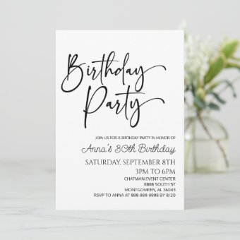 Modern Minimalist Minimal Simple Birthday Party Invitation | Zazzle