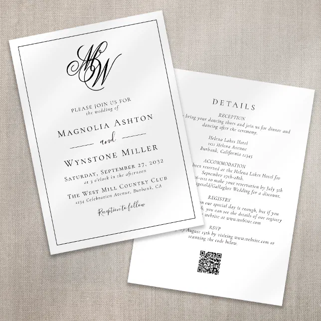 Modern Minimalist Monogram All in One Wedding Invitation | Zazzle