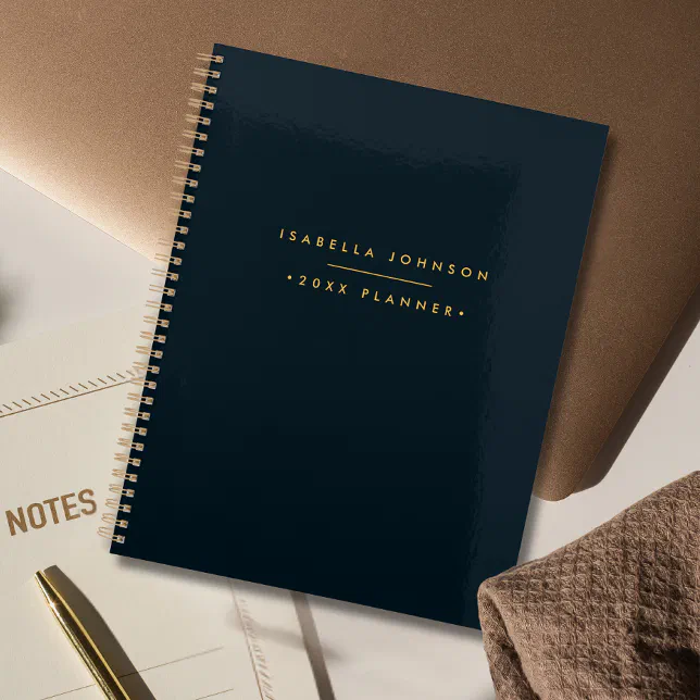 Modern Minimalist Monogram | Black Gold Planner | Zazzle
