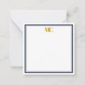 Modern Minimalist Monogram Border Navy Blue Gold Note Card | Zazzle
