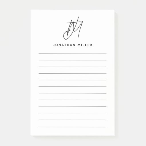 Modern Minimalist Monogram Lined Post-it Notes | Zazzle