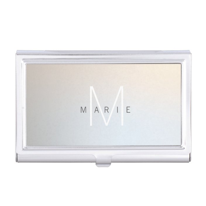 Modern Minimalist Monogram Luminous Silver Business Card Holder ...