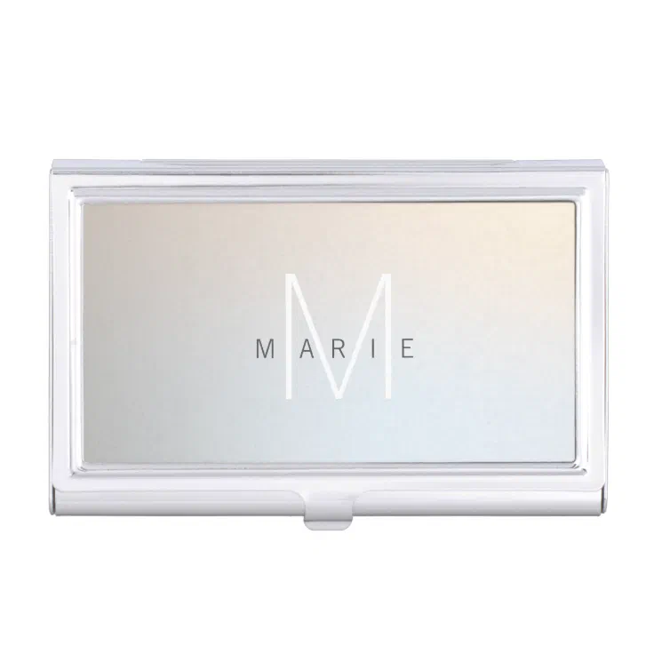 Modern Minimalist Monogram Luminous Silver Business Card Holder | Zazzle