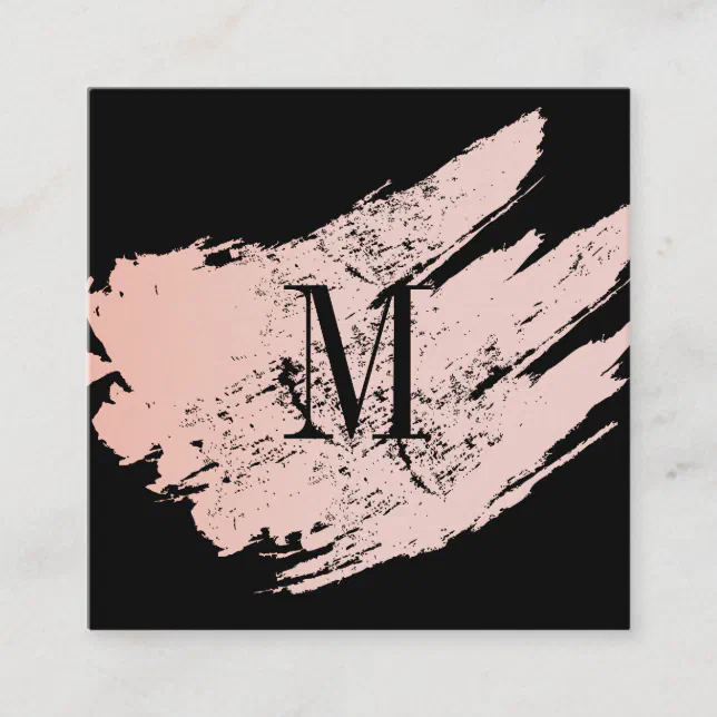 Modern Minimalist Monogram on Black/Pink Brushed Square Business Card ...