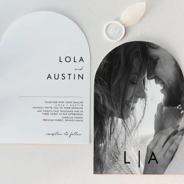 Modern Minimalist Monogram Photo Wedding Arch Invitation | Zazzle