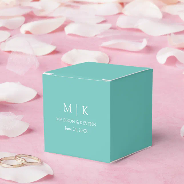 Modern Minimalist Monogram Teal Wedding Favor Boxes | Zazzle