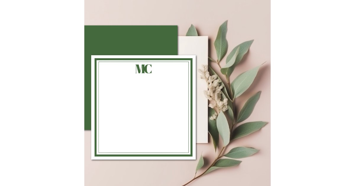 Modern Minimalist Monogram Two Border Hunter Green Note Card | Zazzle