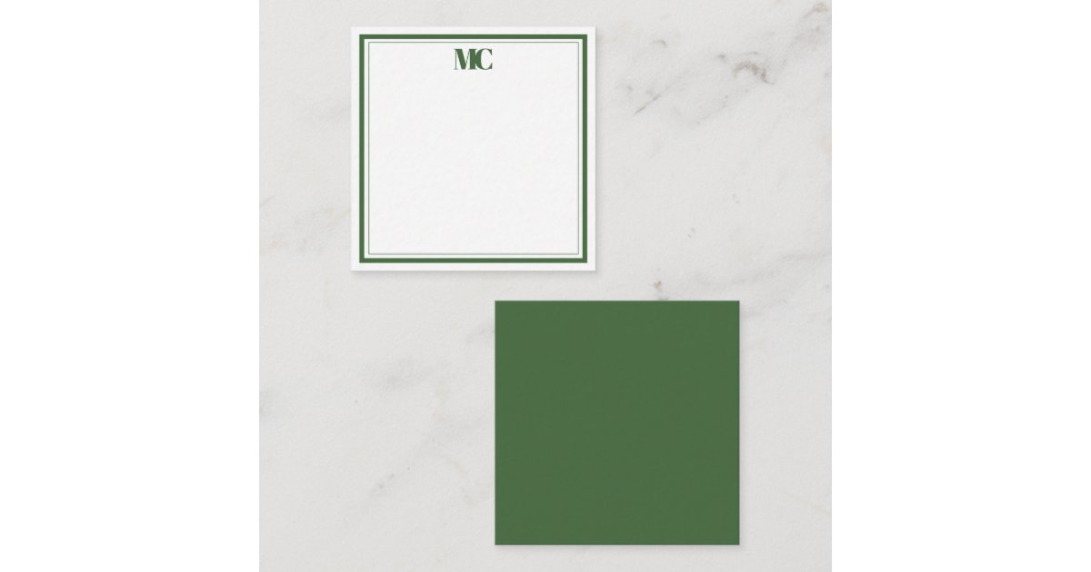 Modern Minimalist Monogram Two Border Hunter Green Note Card | Zazzle