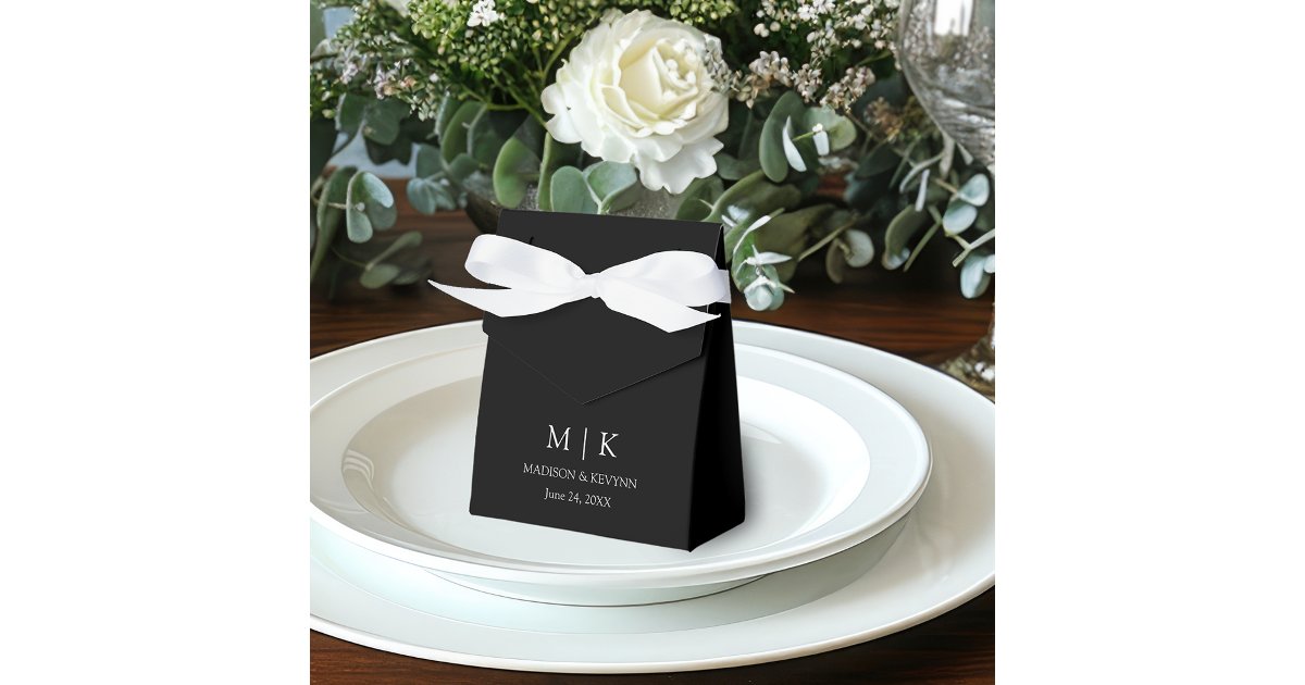 Modern Minimalist Monogram Wedding Black Favor Boxes | Zazzle
