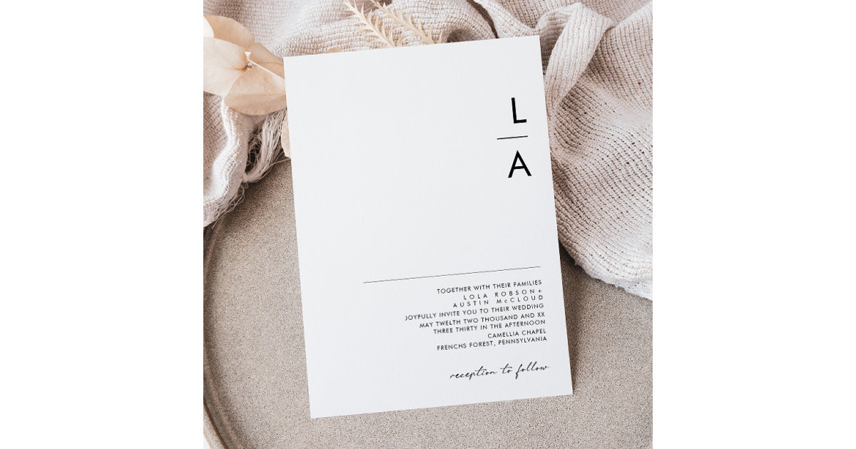 Modern Minimalist Monogram Wedding Invitation | Zazzle