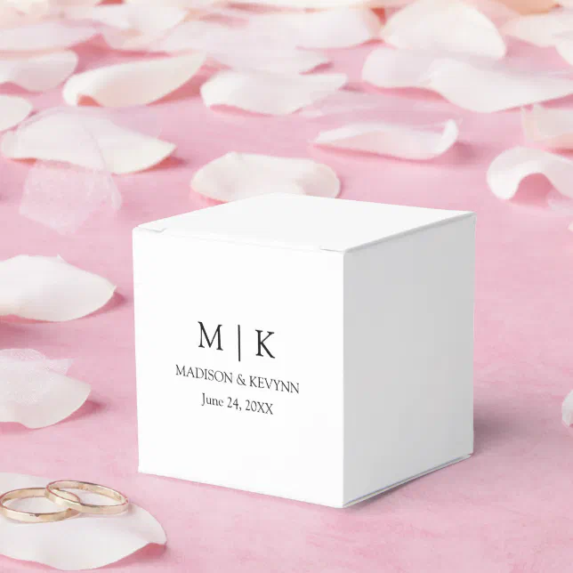 Modern Minimalist Monogram Wedding Square Favor Boxes | Zazzle
