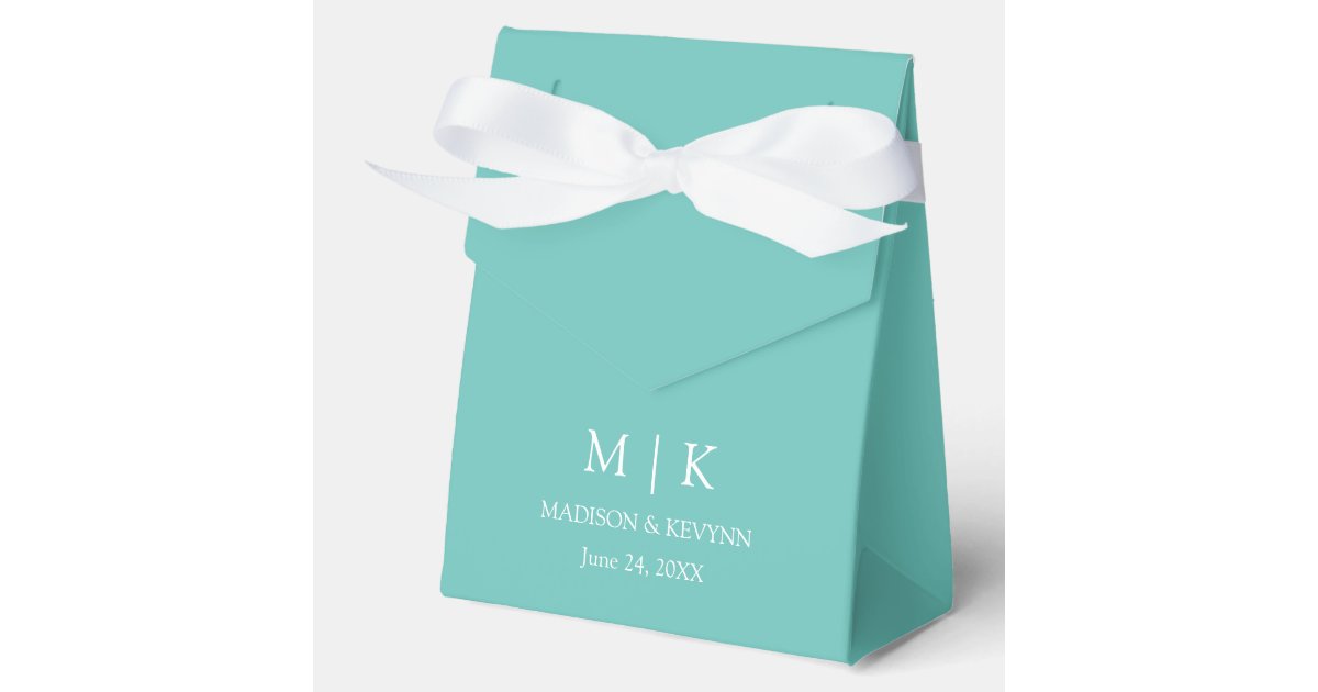 Modern Minimalist Monogram Wedding Teal Favor Boxes | Zazzle