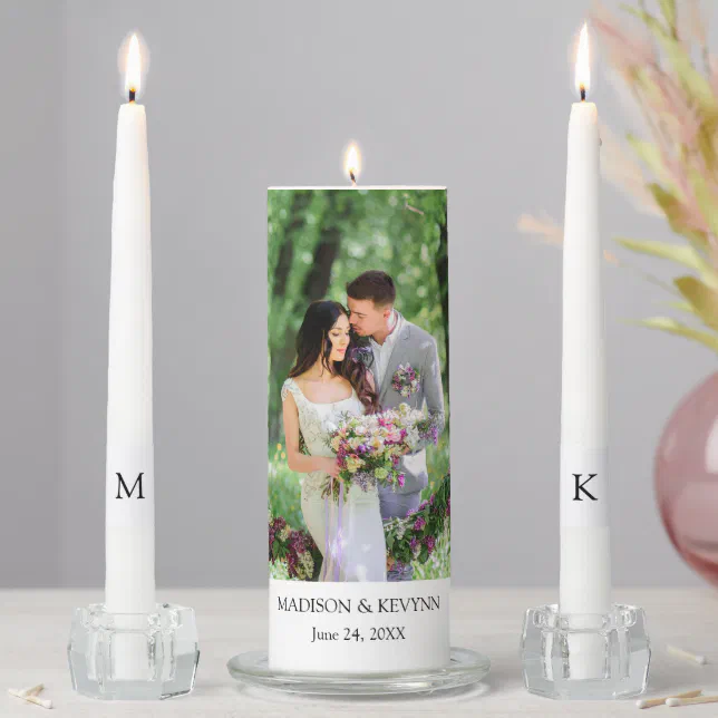 Modern Minimalist Monograms Couple Photo Wedding Unity Candle Set | Zazzle