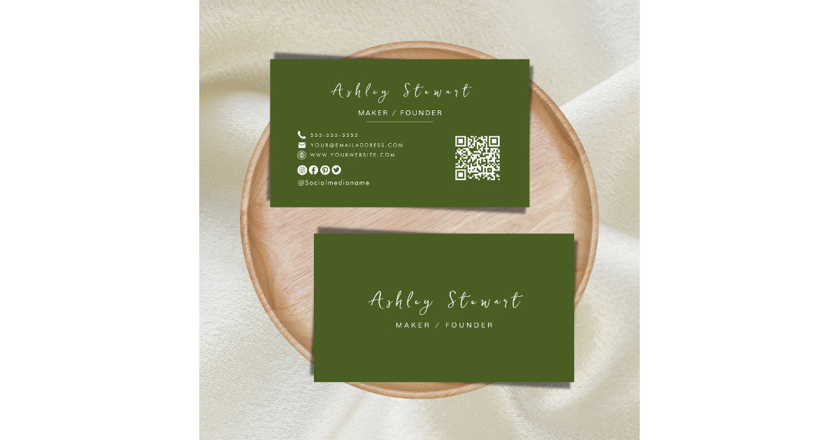 Modern Minimalist Moss Green Professional Qr Code Business Card | Zazzle
