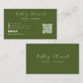 Modern Minimalist Moss Green Professional Qr Code Business Card | Zazzle