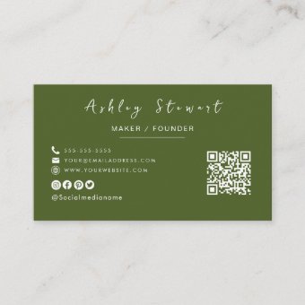 Modern Minimalist Moss Green Professional Qr Code Business Card | Zazzle