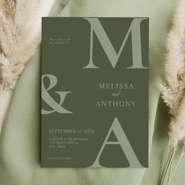 Modern Minimalist Moss Green Wedding Invitation | Zazzle