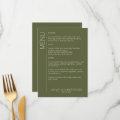 Modern Minimalist Moss Green Wedding Reception Menu | Zazzle