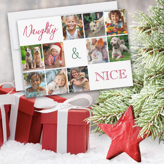 Modern Minimalist Multi Photo Collage Christmas Holiday Card | Zazzle