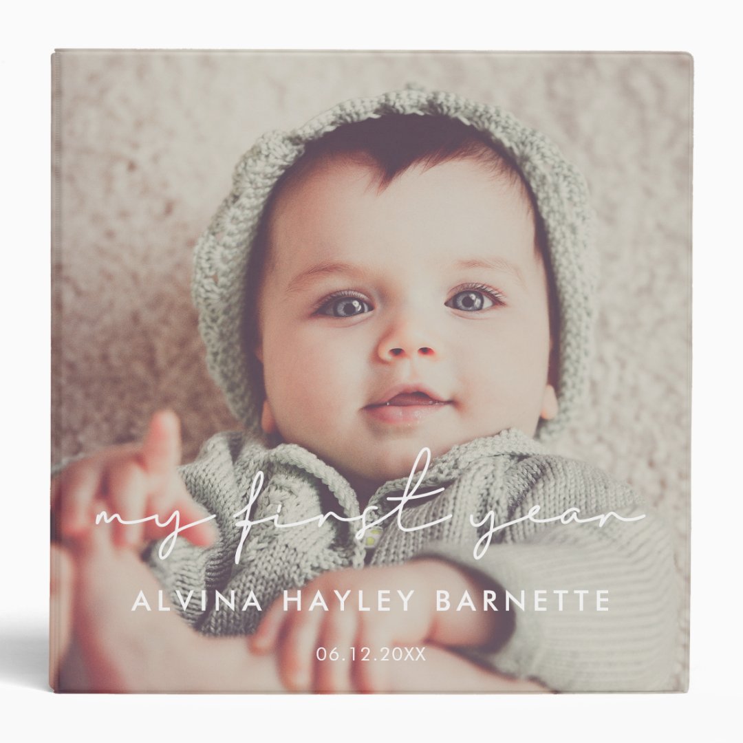 Modern minimalist My First Year Baby album 3 Ring Binder | Zazzle