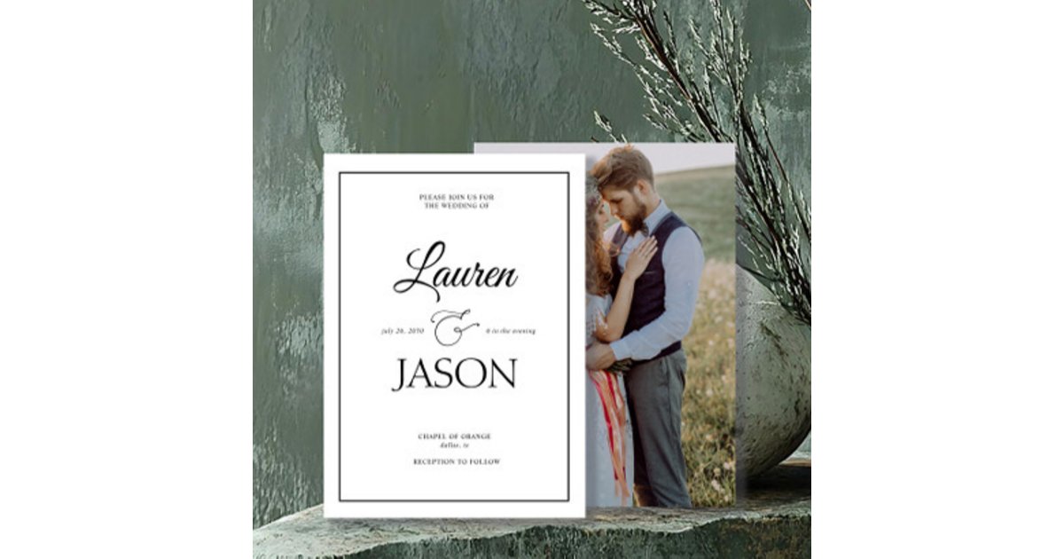 Modern Minimalist Names Calligraphy Black Photo Invitation | Zazzle