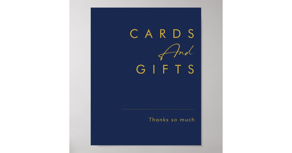 Modern Minimalist Navy Blue | Gold Cards and Gifts Poster | Zazzle