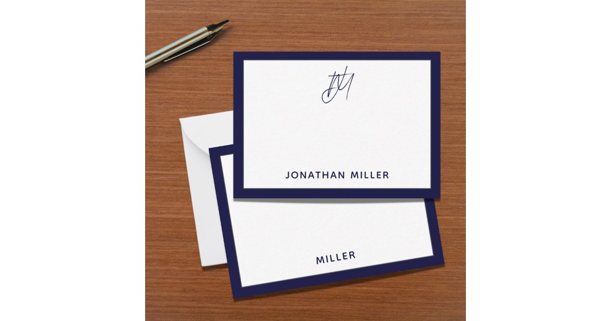 Modern Minimalist Navy Blue Monogram Note Card | Zazzle