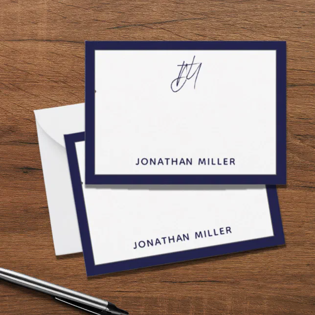 Modern Minimalist Navy Blue Monogram Note Card | Zazzle