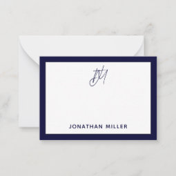 Modern Minimalist Navy Blue Monogram Note Card | Zazzle