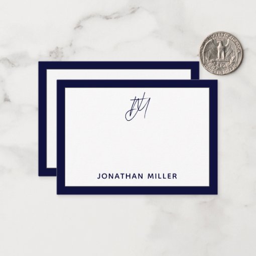 Modern Minimalist Navy Blue Monogram Note Card | Zazzle
