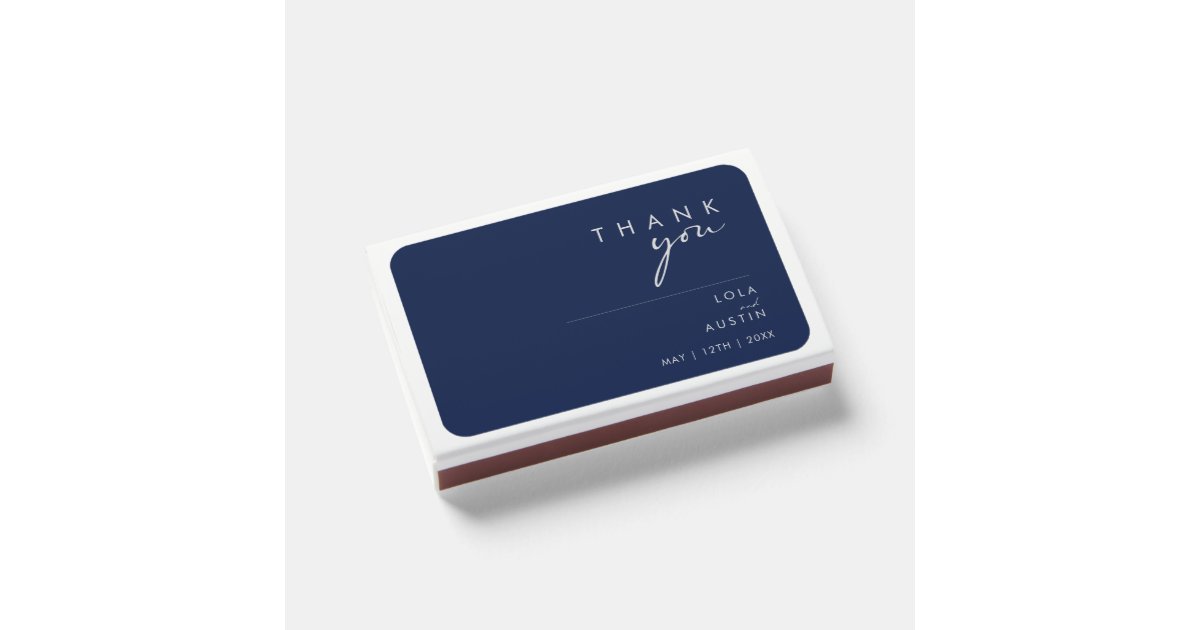 Modern Minimalist Navy Blue | Silver wedding favor Matchboxes | Zazzle
