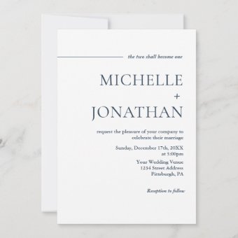 Modern Minimalist Navy Blue Text Christian Wedding Invitation | Zazzle
