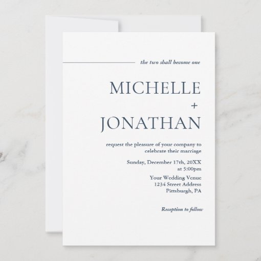 Modern Minimalist Navy Blue Text Christian Wedding Invitation | Zazzle