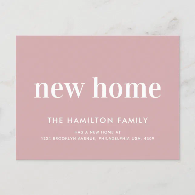 Modern Minimalist New Home Pastel Pink Announcement Postcard | Zazzle