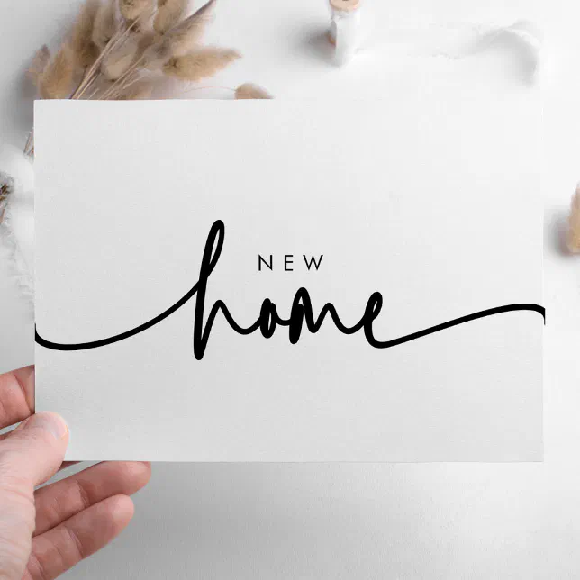 Modern Minimalist New Home Script | Black White Note Card | Zazzle