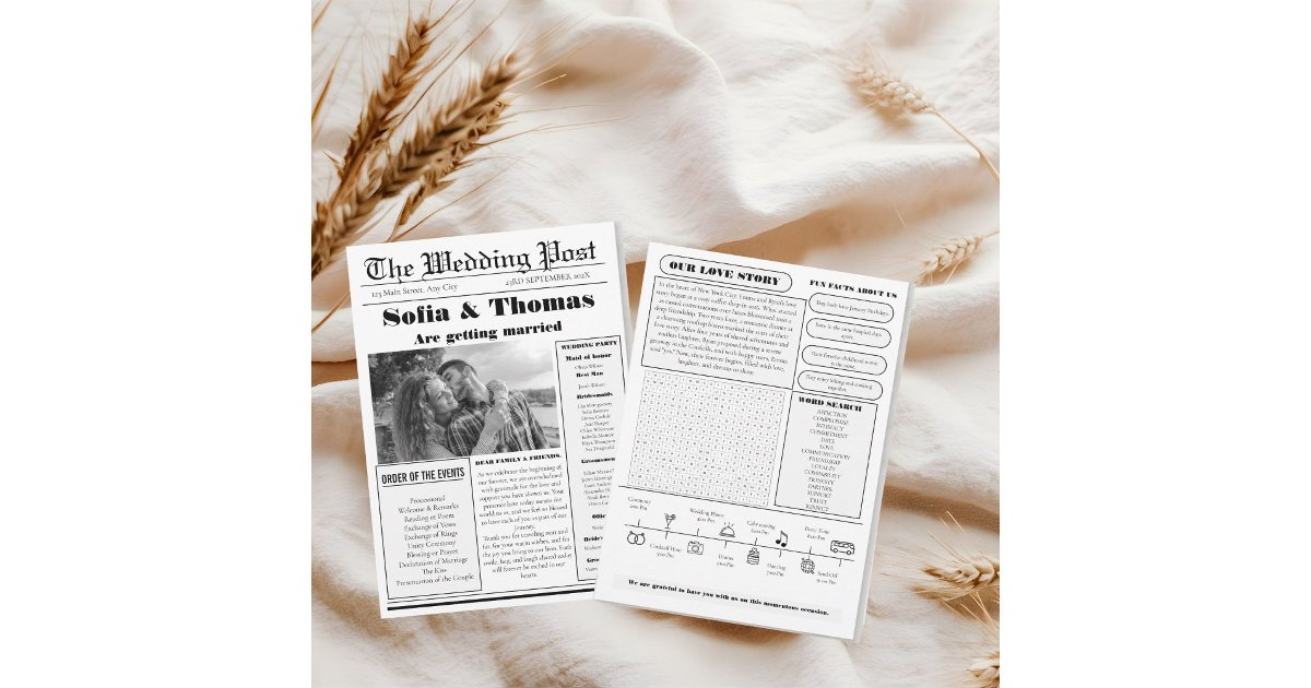 Modern Minimalist Newspaper Wedding Program | Zazzle