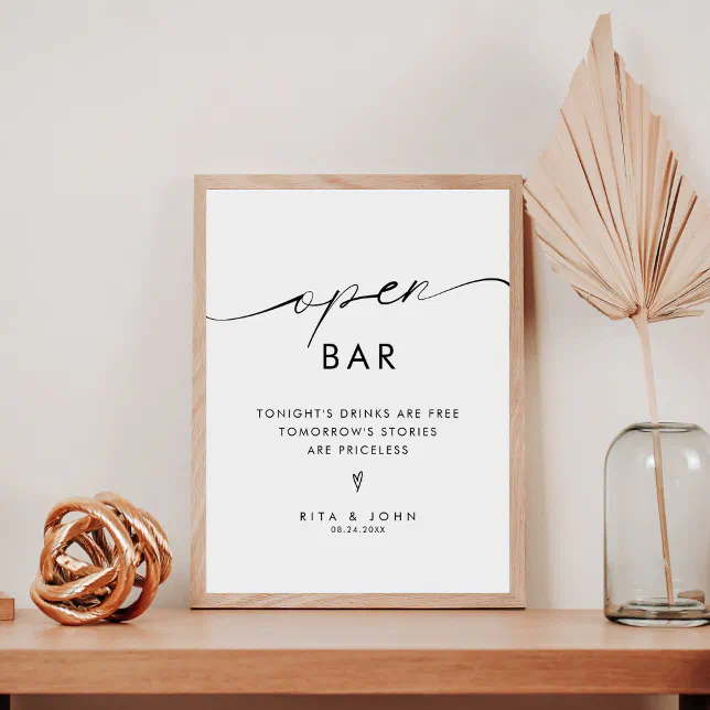 Modern Minimalist Open Bar Wedding Sign | Zazzle