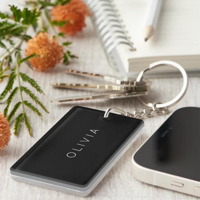 Modern Minimalist Personalized Black Keychain | Zazzle