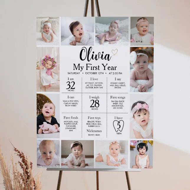 Modern Minimalist Photo First Year Milestone Sign | Zazzle
