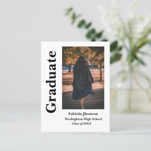 Modern minimalist photo graduation invitation postcard | Zazzle