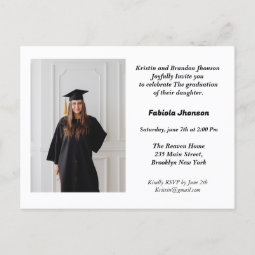 Modern minimalist photo graduation invitation postcard | Zazzle