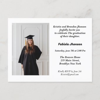 Modern minimalist photo graduation invitation postcard | Zazzle