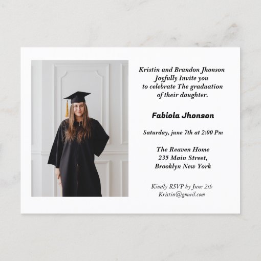Modern minimalist photo graduation invitation postcard | Zazzle